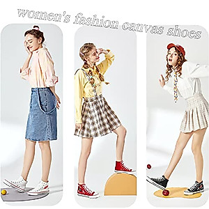 hash bubbie Women's High top Sneakers Classic High Tops Canvas Shoes for Women Lace up Tennis Shoes Fashion Canvas Sneakers Casual Shoes for Walking（ Red Embroidery.US9）