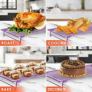 2-Tier Stackable Cooling Rack for Baking, Wire Steel Collapsible Oven and Dishwasher Safe Cookie Racks for Cooking Roasting Broiling Grilling Pizza Cake Bread, Fit Half Sheet Pan