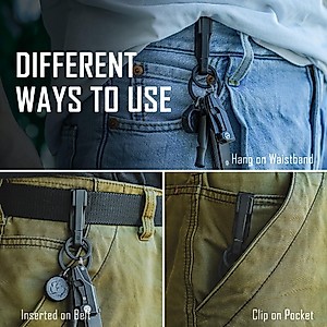 KeyUnity KS02BK EDC Belt Keychain Clip Quick Release, Stainless Steel Duty Belt Key Ring Holder for Pants, Jeans, Trousers (PVD Black)