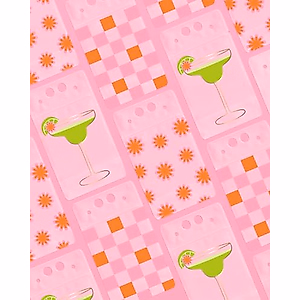 xo, Fetti Flower Margarita Pink Checker Gold Foil Drink Pouches - 15 count | Mexican Bachelorette Fiesta Drinkware, Cute Birthday Party Cups, Summer Flower Drinkware Supplies, Cinco de Mayo