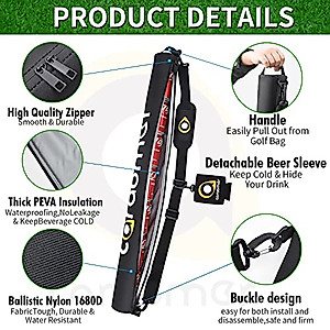 Carabmer Golf Bag Beer Sleeve - Golf Cooler Bag Holds 6，7Cans of Beer or 2 Bottles of Wine,Golf Accessories for Men and Women (Black)