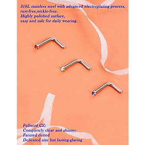 Eakxnig Nose Ring Stud 18G L Shaped Nose Studs CZ Top 1.5mm Nose Ring Surgical Steel Nose Piercing Jewelry 18 Gauge Nose Rings Studs for Women Men