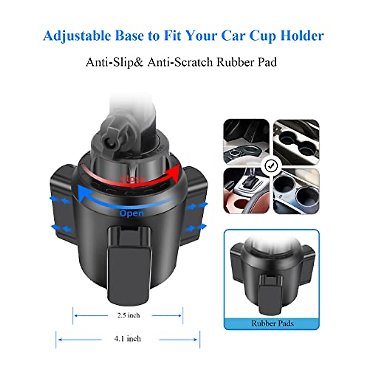 Cup Holder Phone Mount for Car, Car Phone Holder Mount with Expandable Base, Adjustable Height Car Phone Holder for iPhone Samsung and 4-6.7in Cell Phones, Cup Phone Holder for Car/SUV/Truck