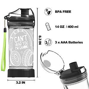 YuanDian Can't Hear You I'm Gaming Water Bottle, Headphone 7 Color Lights 3D Light up Drinking Cups Gifts for Gamers Boys, BPA Free & Leak Proof Flip Top Lid & Easy Clean & Carry Handle, 14oz/400ml
