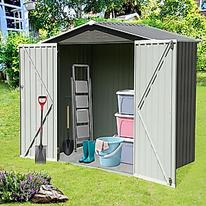 Outdoor Storage Shed 7×4.2 FT with Lockable Doors, Heavy Duty Galvanized Metal Garden Shed with Air Vent, Tool Sheds Storage House for Backyard Garden Patio Lawn-Dark Gray