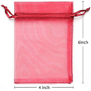 AKStore 100PCS 4x6"(10x15cm) Drawstring Organza Jewelry Favor Pouches Wedding Party Festival Gift Bags Candy Bags (Wine Red)
