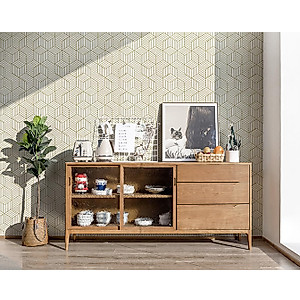 CiCiwind Peel and Stick Wallpaper White and Gold Geometric Wallpaper Removable Self Adhesive Wall Paper Gold Striped Hexagon Vinyl Contact Paper for Cabinets Shelf Drawer Waterproof 15.7"x78.7"Upgrade