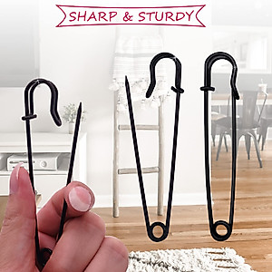 Urmspst Safety Pins (2022 New), 4" Large Safety Pins Pack of 15 for Clothes Leather Canvas Blankets Crafts Skirts Kilts, Extra Large Safety Pin Heavy Duty Safety Pins (Black)