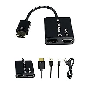 HDMI Splitter 1 in 2 Out, 4K HDMI Splitter for Dual Monitors Duplicate，Support1080P/4k30/60 /3D，PC,PS4,X-Box, Blu-Ray, DVD Player,HDTV,Etc