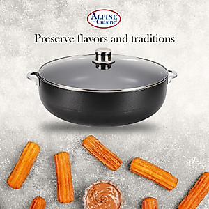 Alpine Cuisine Non-Stick Dutch Oven 11 Quart with Glass Lid | Multi-Purpose Aluminum Caldero for Braising - Boiling - Stewing | Nonstick Coating with Black Finish | Ideal for All Serving Sizes Pot