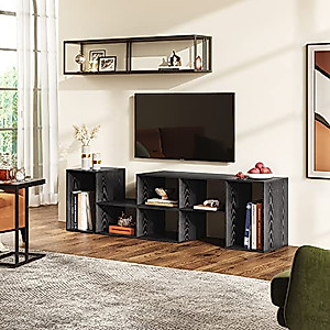 DEVAISE Flat Screen TV Stand for 65 75 inch TV, Modern Entertainment Center with Storage Shelves, Media Console Bookshelf for Living Room, Black…