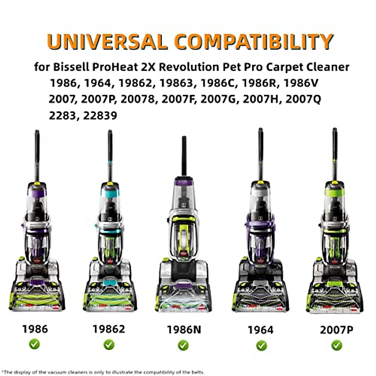 JEDELEOS Replacement Belt Set for Bissell ProHeat 2X Revolution Pet Pro Carpet Cleaner, Fits Models 1986, 1964, 2007, 2007P Series, Replace Parts 1611129 & 1611130