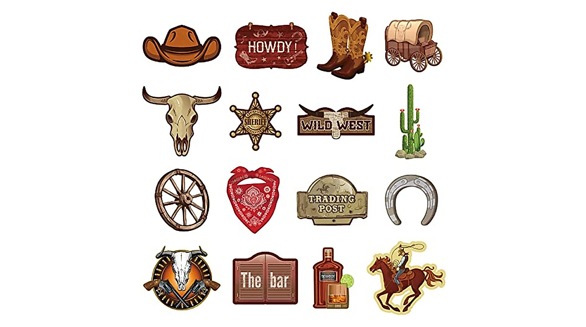 Western Party Decorations - 32 Colorful Cowboy Cutouts for Events