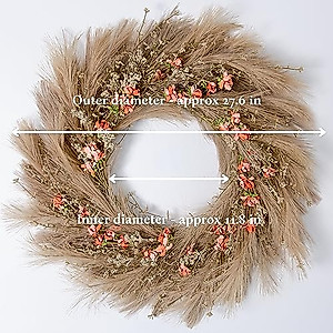 Perfnique Pampas Grass Wreath, 27'' Fall Wreath for Front Door, Pampas Wreath for All Seasons, Boho Wall Decor, Farmhouse Rustic Floral Wreath, DIY Wreath Arrangement(Taupe, Flowers)