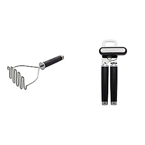 KitchenAid Gourmet Stainless Steel Wire Masher, 10.24-Inch, Black & Classic Multifunction Can Opener / Bottle Opener, 8.34-Inch, Black