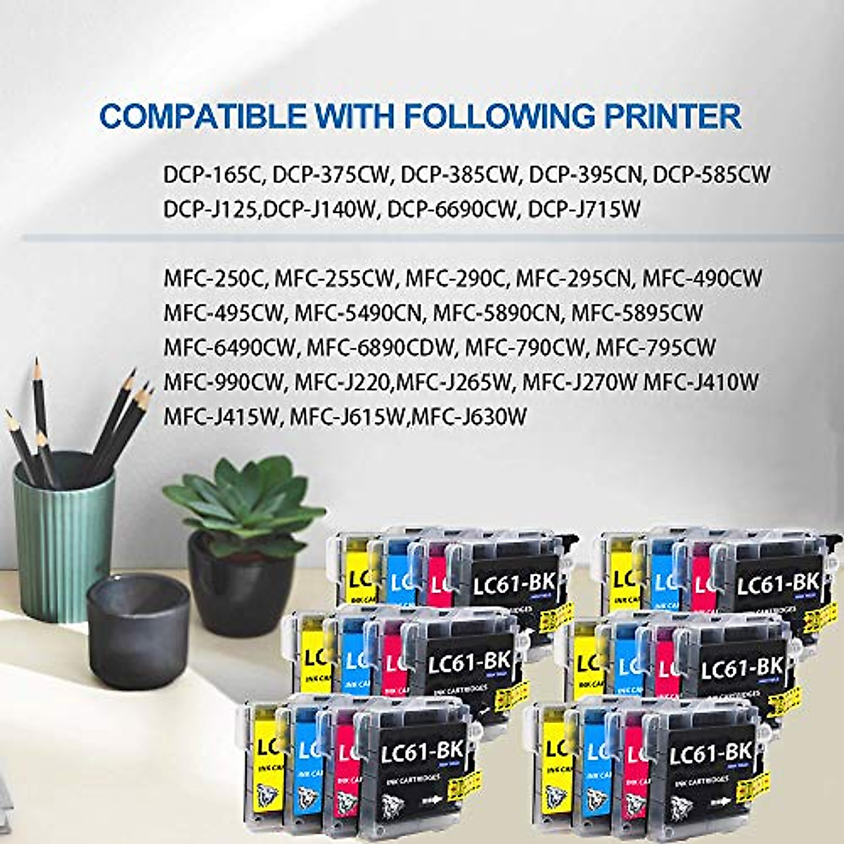 Wolfgray 24PK LC61 Compatible LC61BK LC61C LC61M LC61Y Ink Cartridge for Brother MFC-490CW MFC-495CW MFC-J615W MFC-J630W MFC-790CW MFC-290C DCP-165C DCP-385C DCP-585CW MFC-5490CN MFC-5890CN MFC-6490CW
