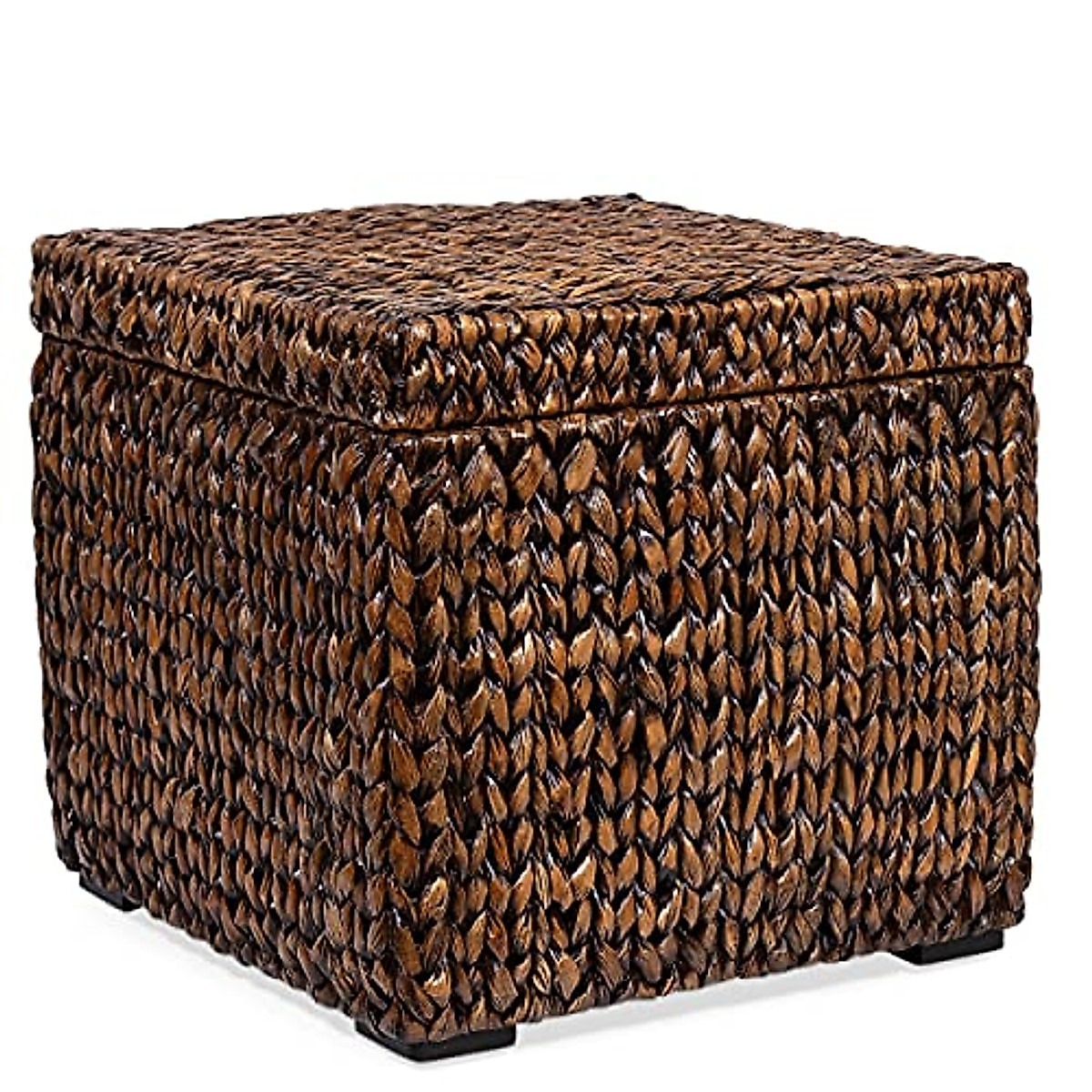 BirdRock Home Storage Cube Box with Lid - Brown Wash Seagrass - Hand Woven Container for Blankets Pillows - Sturdy Metal Frame