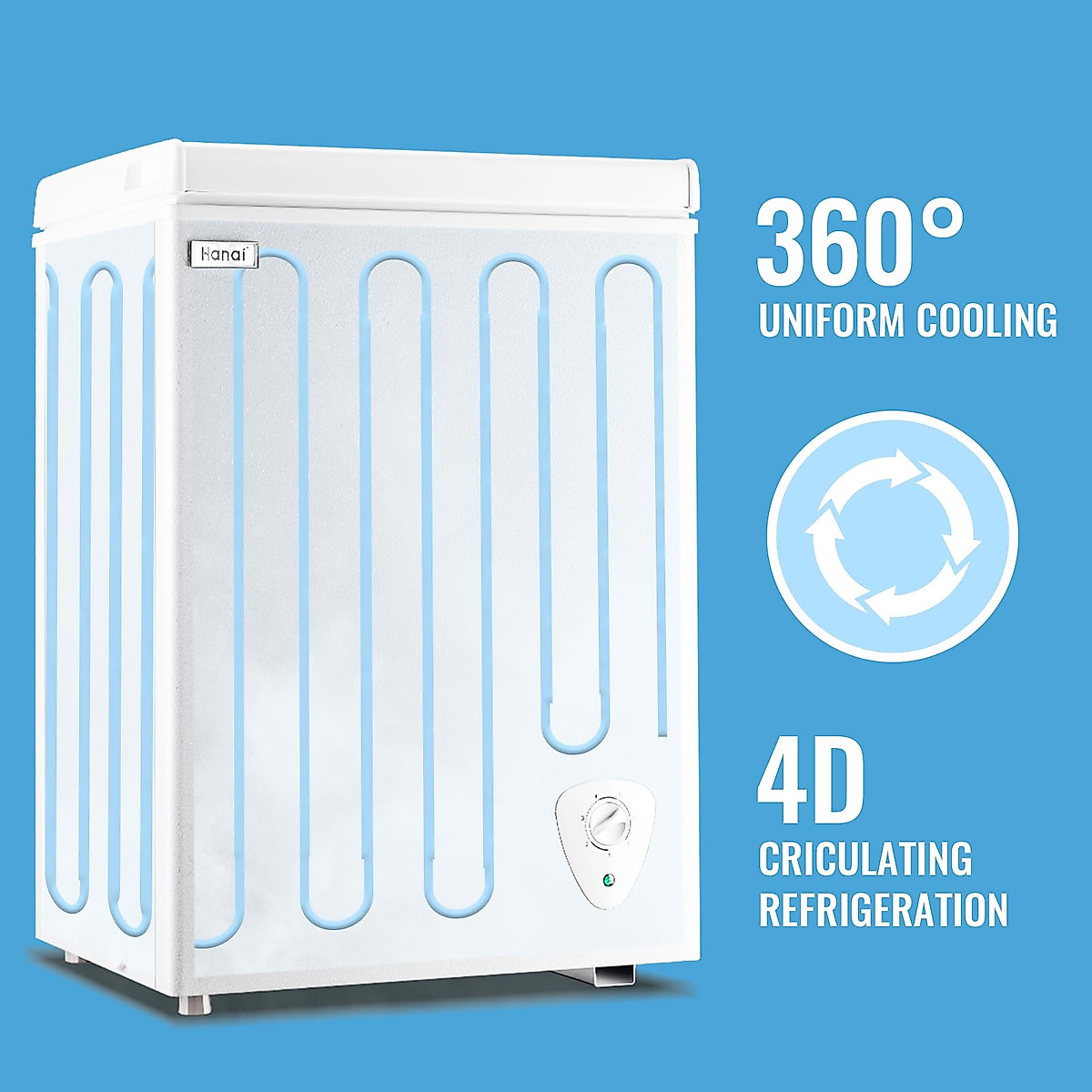 WANAI Small Chest Freezer 3.5 Cu.Ft Compact Chest Freezers with 7 Settings Temperature Adjustable, Small Deep Freezer with Removable Basket, Suitable for Home Kitchen Office Dorm Apartment,White