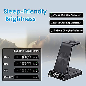 Charging Station for Apple,Wireless Charger 4 in 1 with Digital Clock, Wireless Charging Station for iPhone 14/13/12/11/X Series, for Apple Watch Ultra/Series 8/7/6/5, Air Pods Pro 2/3/Pro