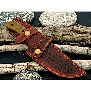 D2 Steel Hunting Knife Fixed blade knife Skinner Knife Walnut Wood handle, Black Edge,Bush craft, Camping, with Cowhide Leather Sheath – BW-4146