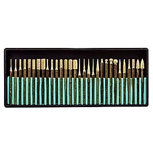 Diamond Drill Bit Burr Set Titanium Coated Bur Including 1mm 2mm 3mm Compatible with Dremel Tool Mixed Shapes Standard Shank Shaft 30 pieces