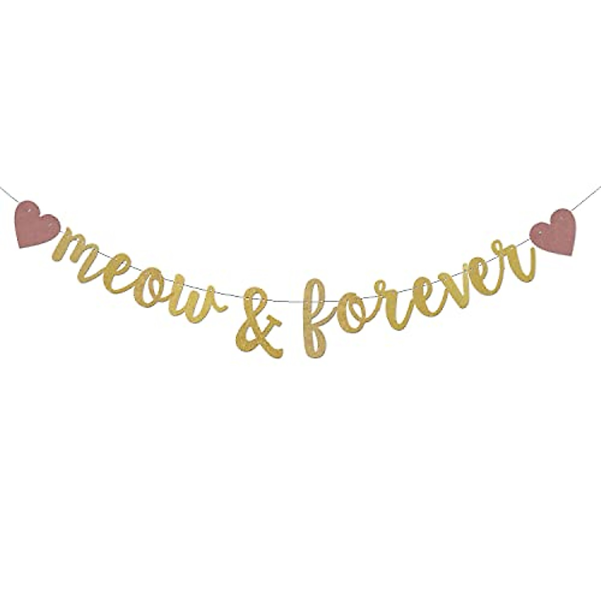 ZGMJ Golden Meow & Forever Banner Pre-strung, Cat Adoption Party Decorations, Cat Lover Bachelorette Supplies,Pet Pussycat Garland,kitten party decorations QWLQIAO