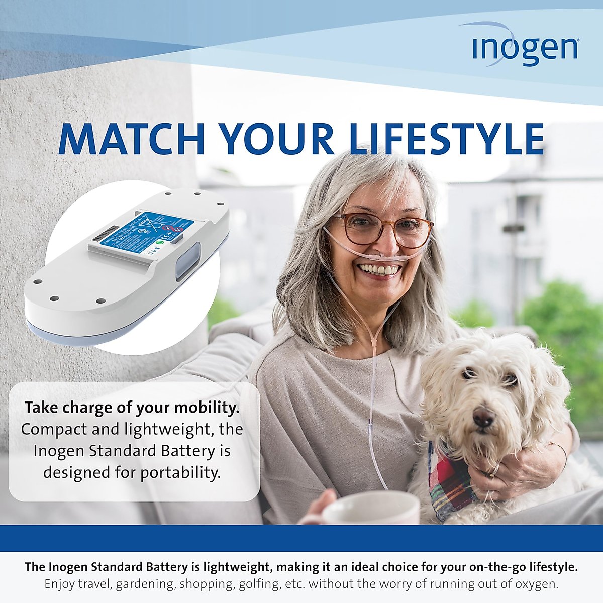 Inogen One G3 Standard (8-Cell) Battery - Portable Replacement Battery - Oxygen Accessory - for The Inogen One G3 – 1.3 lbs. – 8.75 x 3.0 x 1 in.