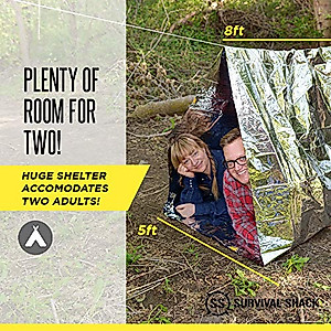 SharpSurvival Shack Emergency Survival Shelter Tent - 2 Person Mylar Tube Tent - Lightweight 8' x 5' All Weather Waterproof Shelter Conserves Heat - Reflective Tents for Camping/Hiking and more