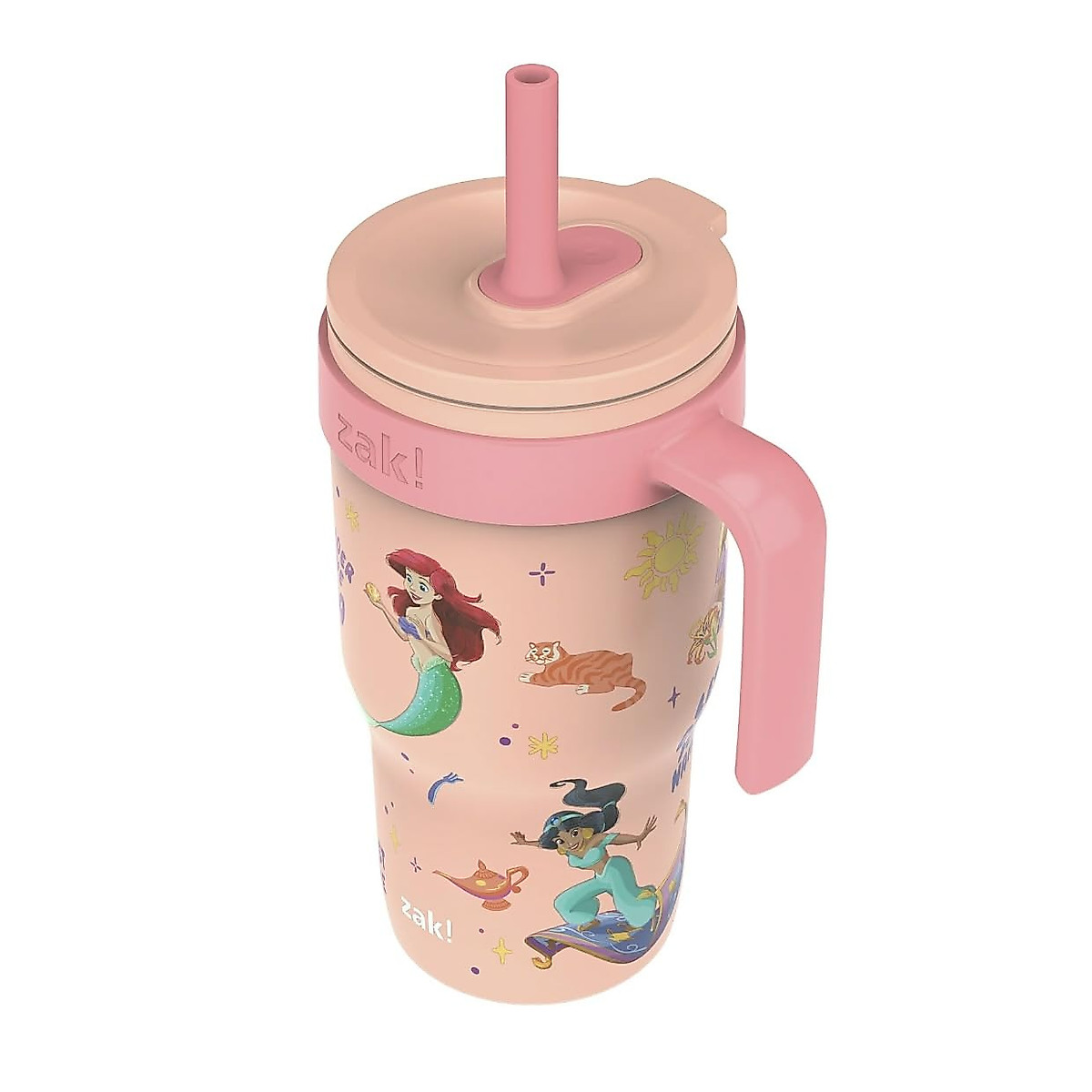 Zak Designs Disney Princess Cruiser Tumbler with Handle, Leak-Proof Straw, Stainless Steel, Vacuum Insulated, 18 oz.