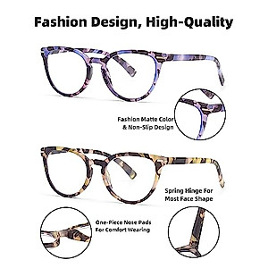Autojouls 5-Pack Women's Blue Light Blocking Reading Glasses, Lightweight Spring Hinge Readers Comfortable Wearing (5 Mix 1.5 x)