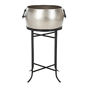 Safavieh PIT2007A Outdoor Collection Azov Pewter and Black Beverage Tub W/Stand Fire Pit
