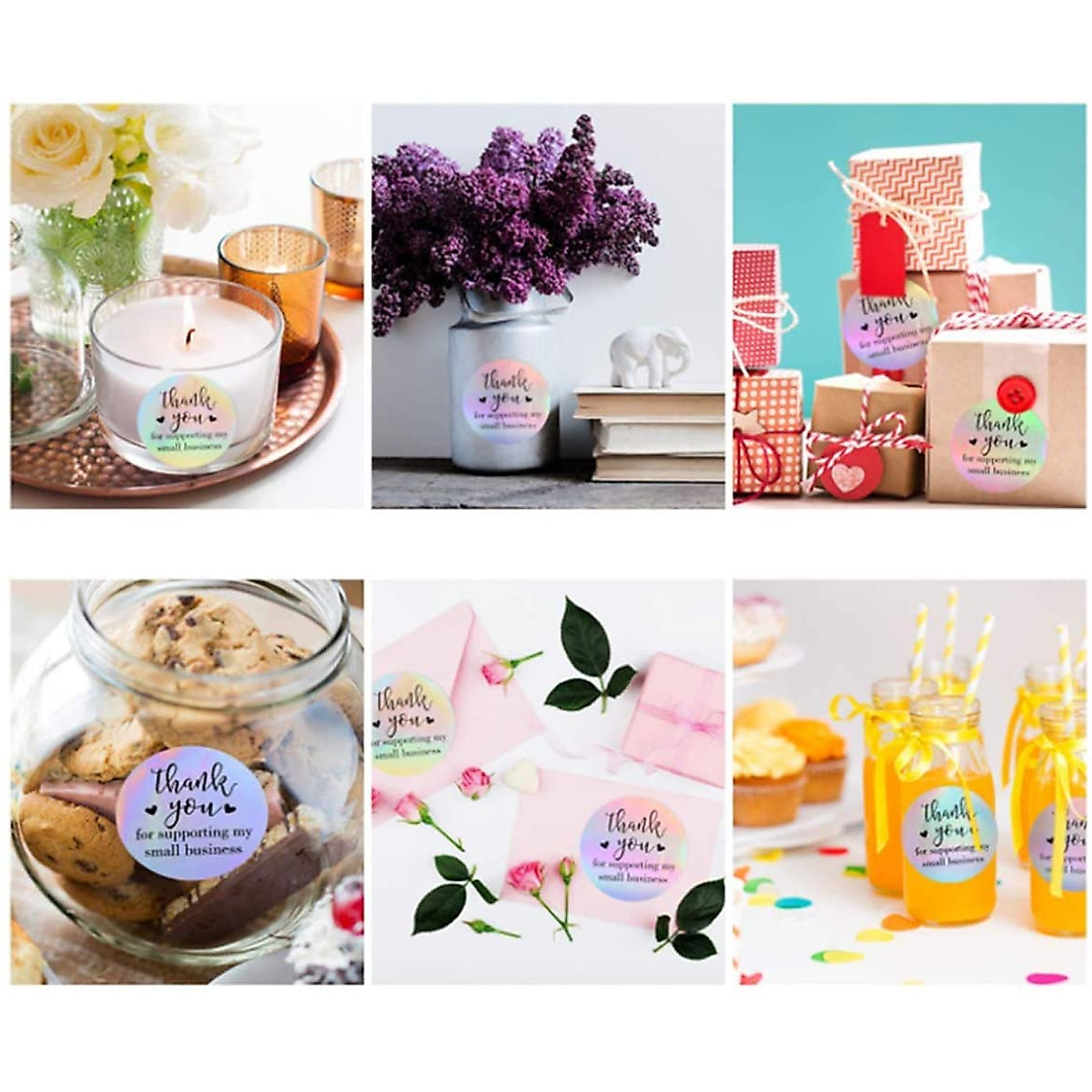 500 Pieces 1.5'' Thank You for Supporting My Small Business Stickers Roll Stickers Adhesive Holographic Stickers Rainbow Stickers for Business Online Retailers Boutiques Shops