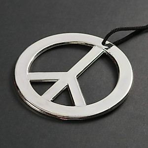 Skeleteen Silver Peace Sign Pendant - 1960s 1970s Hippie Party Accessories Necklace - 1 Piece