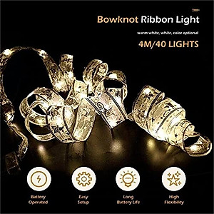 YUNAIYI Christmas Decor Ribbon Light Strings Extra Long 5M 50 Lights Battery Powered Enengy-Saving Waterproof Fairy Led Strip Lights for Bedroom Patio Garden Party Home Christmas Decoration, White