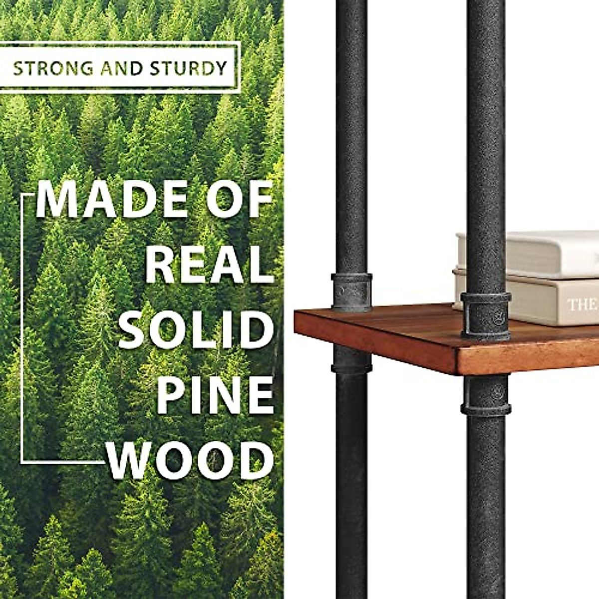 Barnyard Designs Furniture 4-Tier Etagere Bookcase, Solid Pine Open Wood Shelves, Rustic Modern Industrial Metal and Wood Style Bookshelf, Brown, 55" x 29.5" x 11.75"