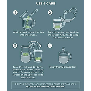 Teabloom Single-Serve Tea Maker - Double Wall Glass Cup with Infuser Basket and Lid for Steeping, Solista Brewing Mug (8 OZ)