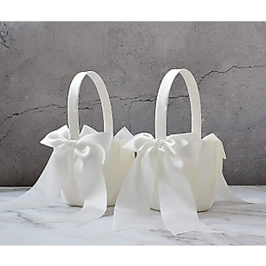 ATAILOVE 2 Pcs Flower Girl Basket Set- Cute Cherish Wedding Flower Baskets (Ivory)