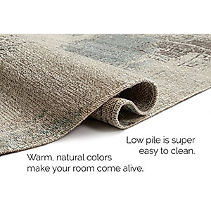 Well Woven Sandro Blue Tan Brown & Ivory Modern Abstract Short Pile Kilim Style (3'3" x 5') Area Rug Multi Color Pattern