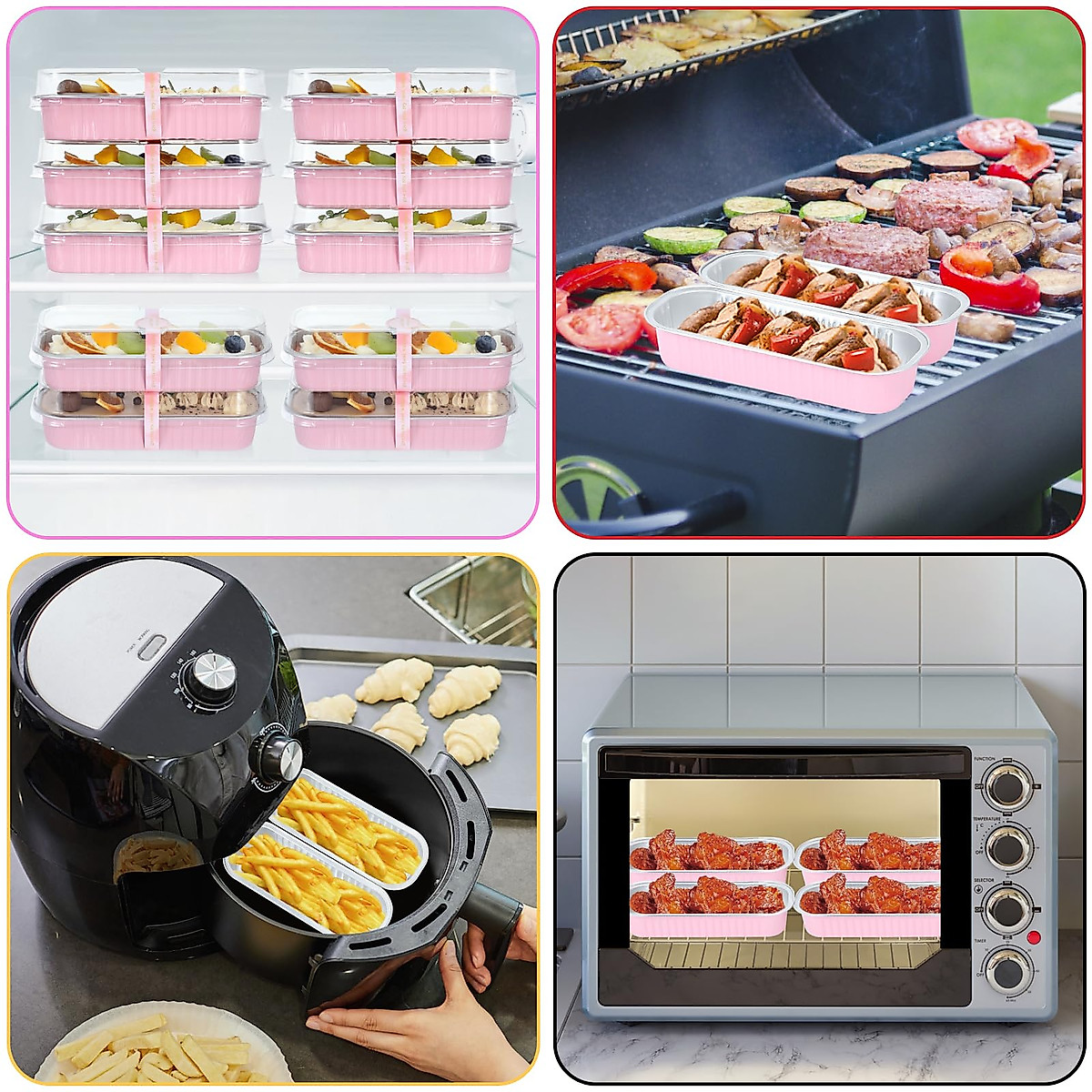 JuneHeart Mini Loaf Pans with Lids and Spoons, 100 Pack, Pink, 6.8oz, Rectangular Aluminum Foil Baking Pans