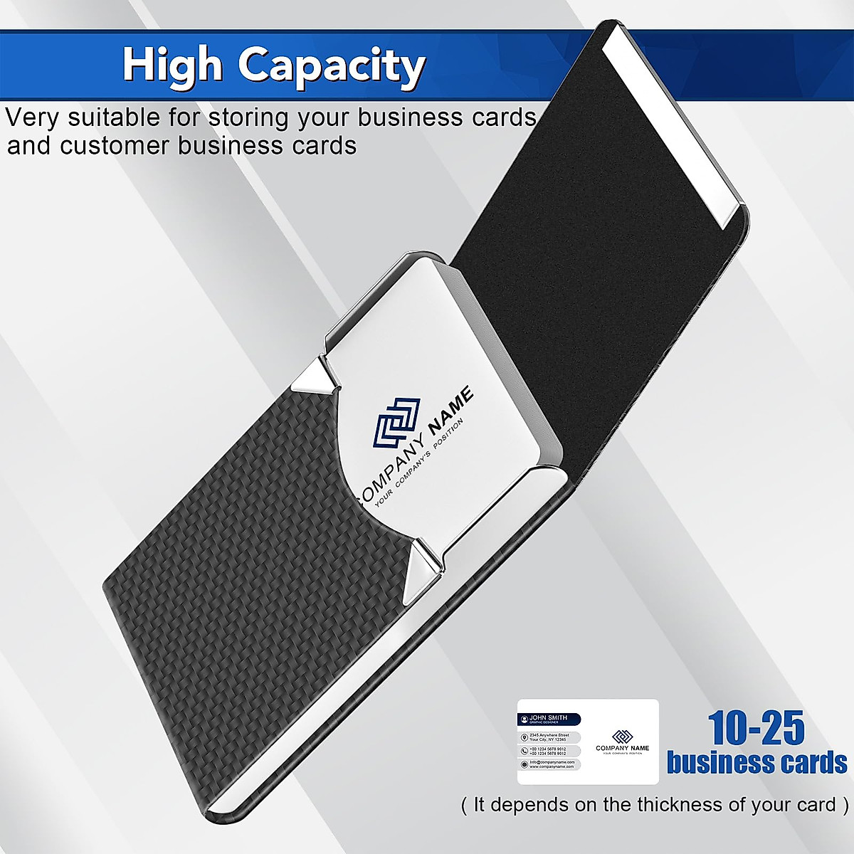 Business Card Holder, Metal Business Card Case Pocket, Card Holder for Women & Men, Professional PU Leather Business Card Holders RFID Blocking Name Card Holder Case with Magnetic Clasp, Black Carbon