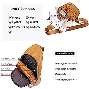 Leather Sling Backpack Chest Crossbody Shoulder Bag Travel Daypack for Men and Women Black Large