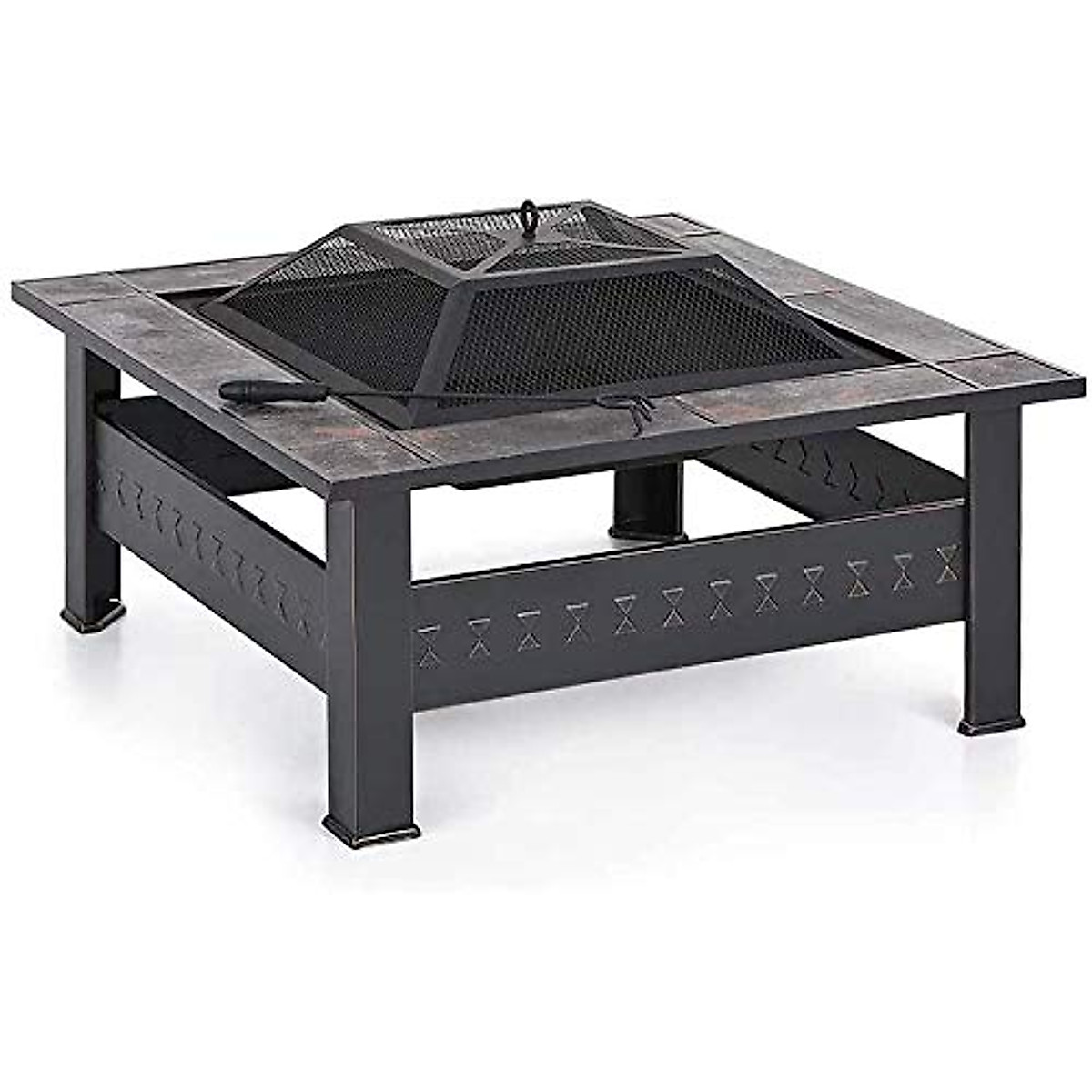 LEAYAN Garden Fire Pit Portable Grill Barbecue Rack Outdoor Fire Pit with BBQ Grill Shelf, Outdoor Metal Brazier Square Table Firepit Garden Patio Heater with Cover BBQ Cooking for Camping Backyard