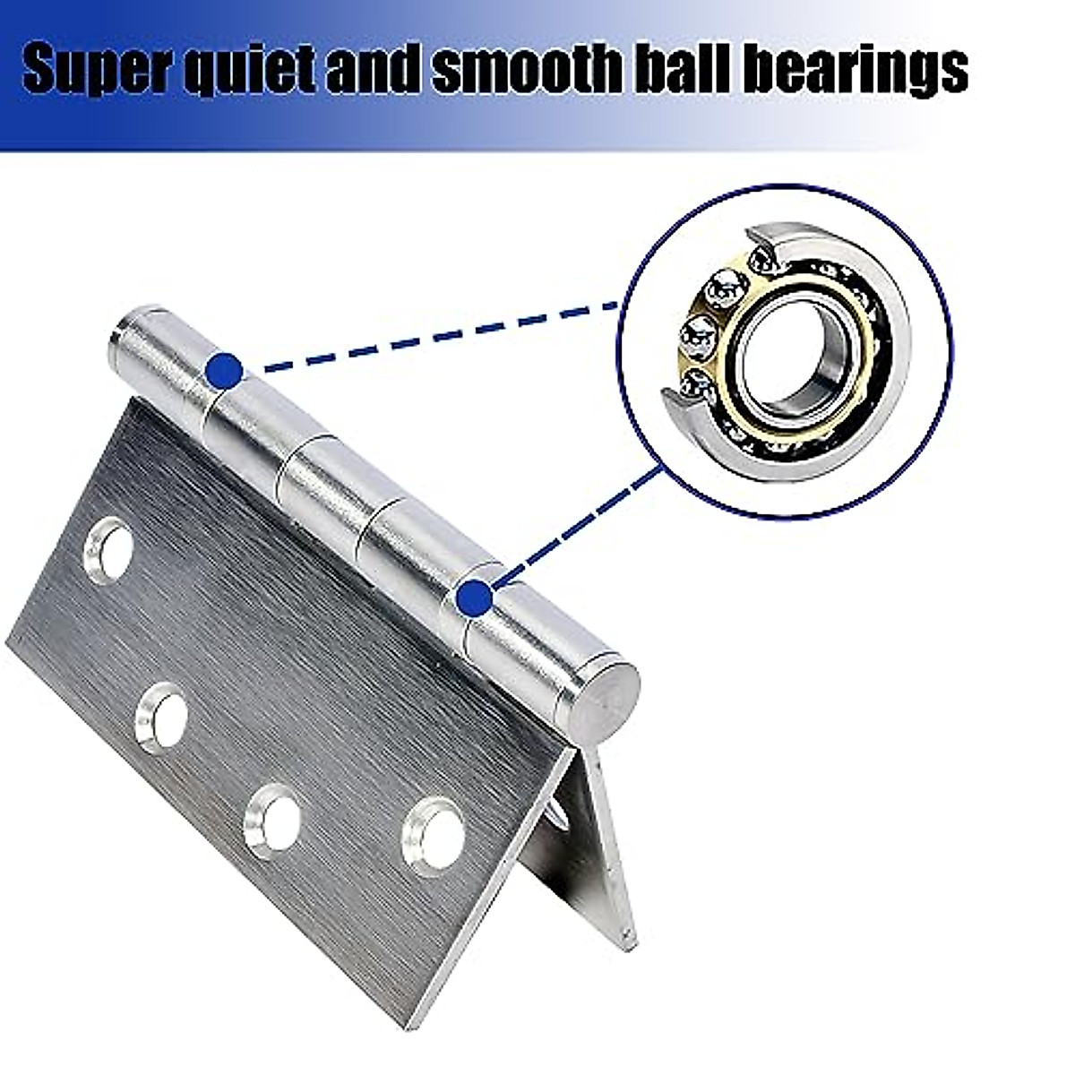 6-Pack Heavy Duty Commercial Door Hinge with Silent Steel Plain Ball Bearing, 4.5 inch X 4.5 inch, Thickness 3 mm Stainless Steel, Square Corners with 48 Screws, Super Bearing Capacity