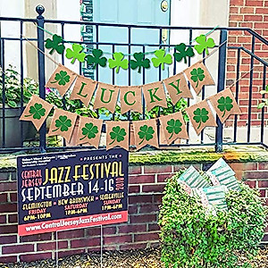 XIMISHOP St Patrick's Day Decorations, St.Patrick's Day Banner, Irish Felt Shamrock Clover Garland Burlap Banners，Irish Party Supplies - Green and Light Green Color