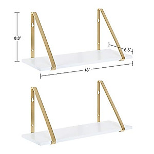 Kate and Laurel Soloman Modern Wooden Shelves, 18 inch, Set of 2, White and Gold, Contemporary Glam Wall Storage and Home Decor