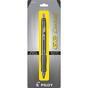 PILOT G2 Limited Refillable & Retractable Rolling Ball Gel Pen, Fine Point, Gray Barrel, Black Ink, Single Pen (31536)