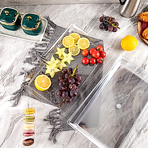 SUT 12 Pack White Plastic Serving Trays with Silver Rim, 13 X 8 inch Rectangle Food Tray, Disposable platters Cookie Serving Trays for Party, Silver Plastic Serving platters Food Wedding and Birthday