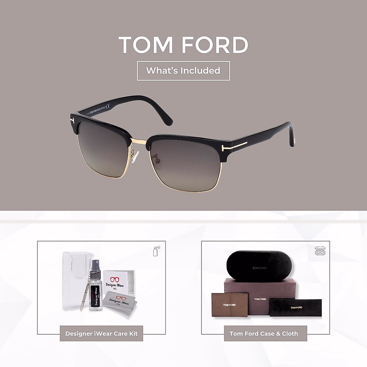 Tom Ford FT0367 River 01D 57MM Shiny Black/Gold/Grey Gradient Polarized Square Sunglasses for Men + BUNDLE with Designer iWear Eyewear Kit
