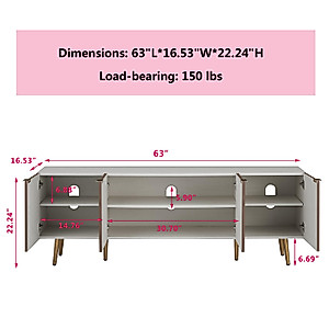 Vliekcy TV Stand for 70 Inch TV, Media Entertainment Center Console Table with Leaf Patterns Doors, Wooden TV Stand with Storage Cabinet for Media Room, Living Room-Cognac Tan & White