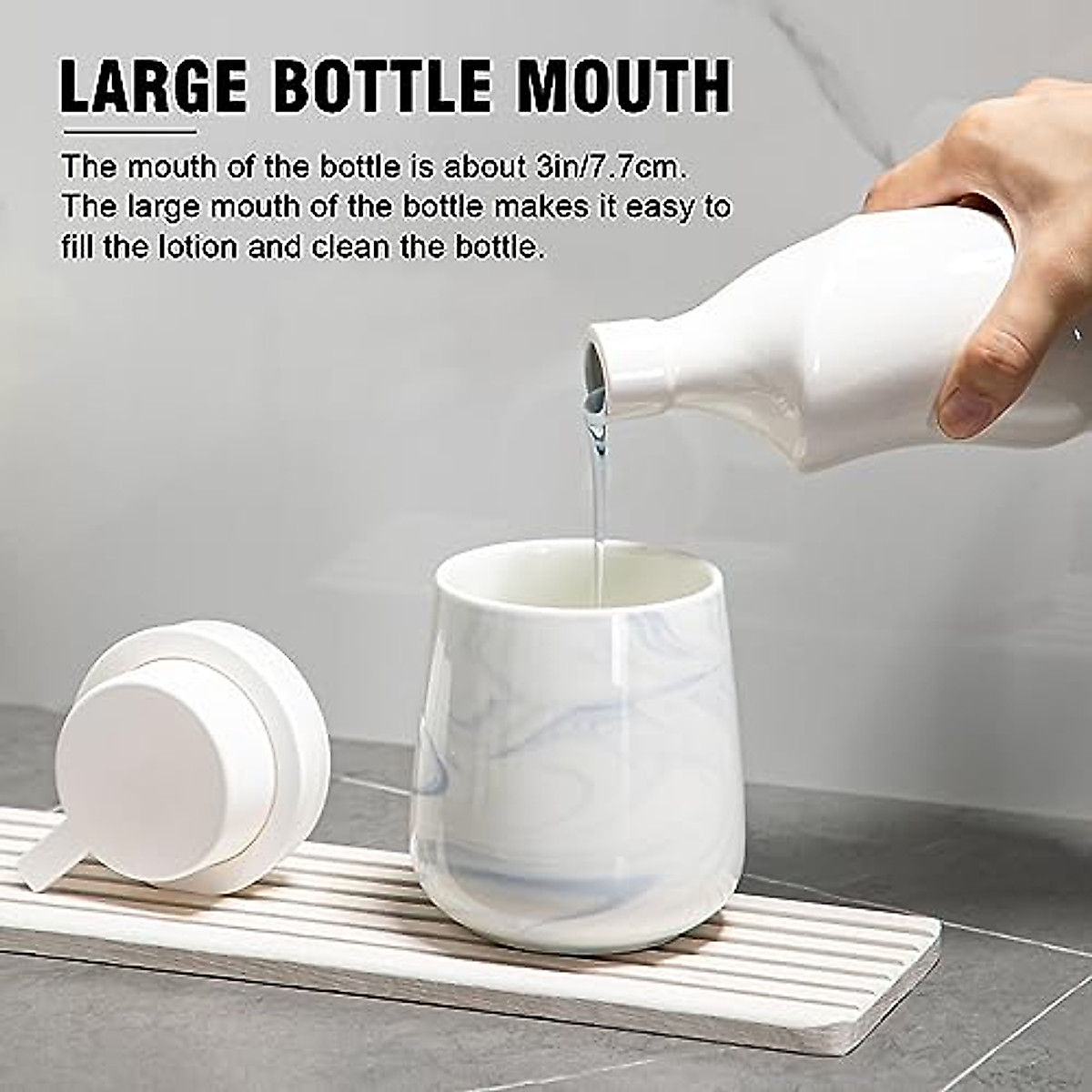 Agyiuns Marbled Blue Soap Dispenser, Ceramic Foaming Soap Dispenser with Easy-to-Press Pump for Bathroom 12 oz refillable Liquid Hand soap and Lotion for Kitchen (Marbled Blue Foam Dispenser)